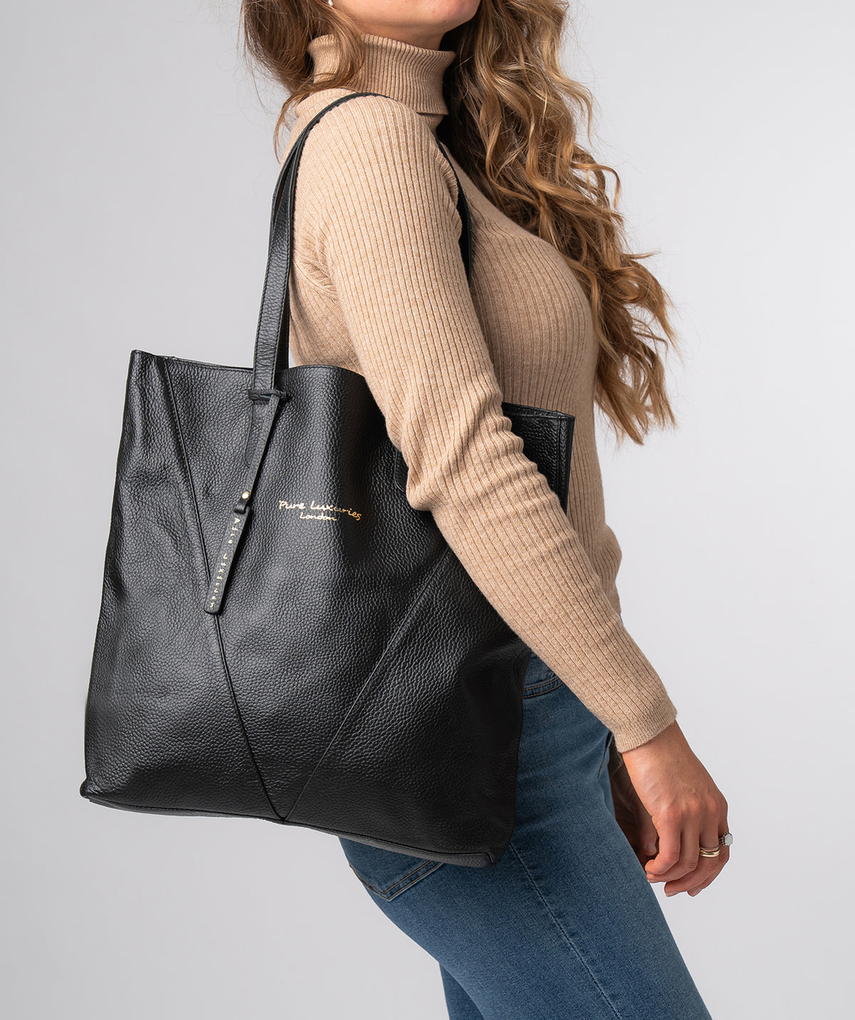 Black Leather Tote Bag 'Claudia' by Pure Luxuries