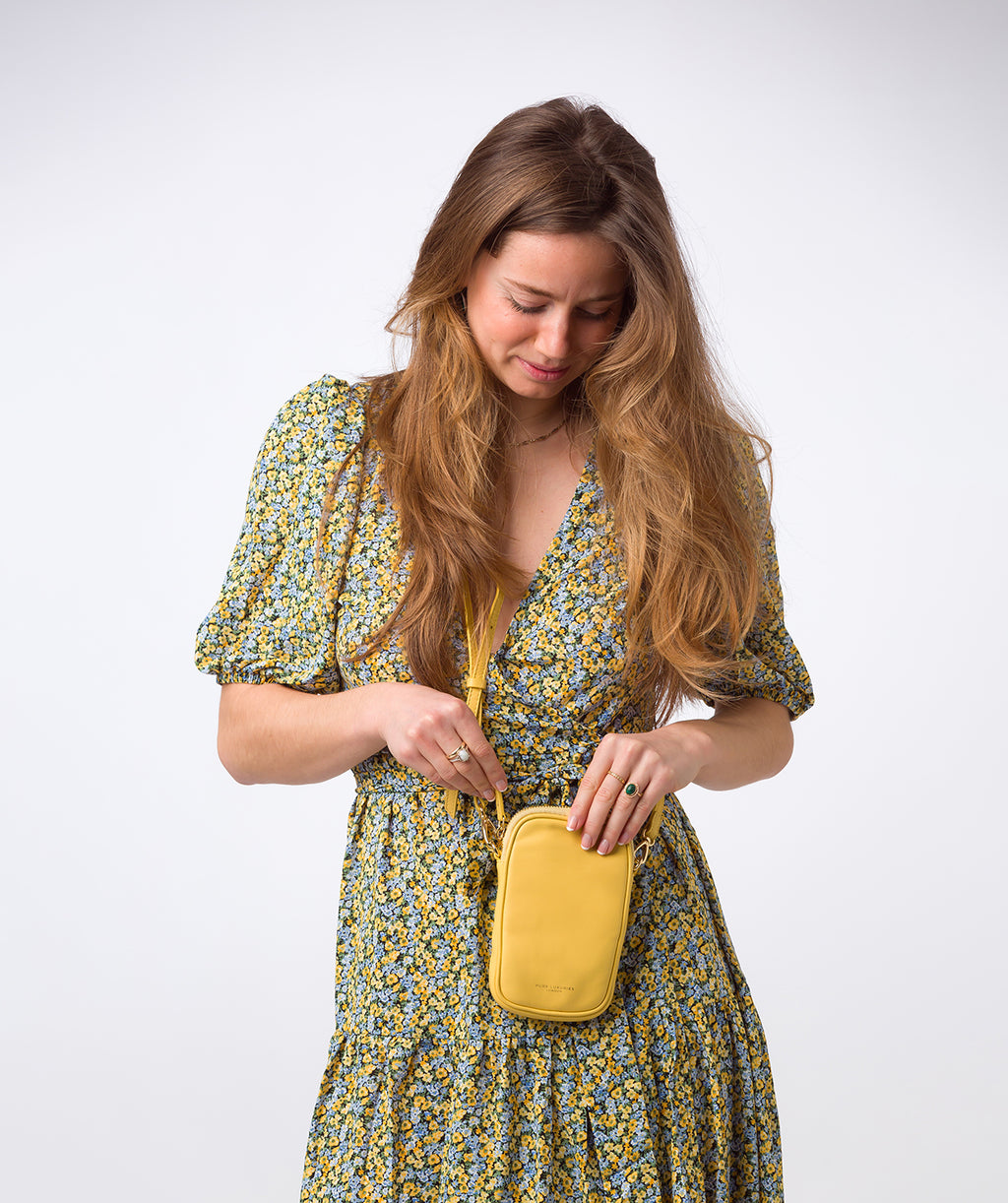 'Alaina' Lemon Drop Nappa Leather Cross Body Phone Bag Pure Luxuries London