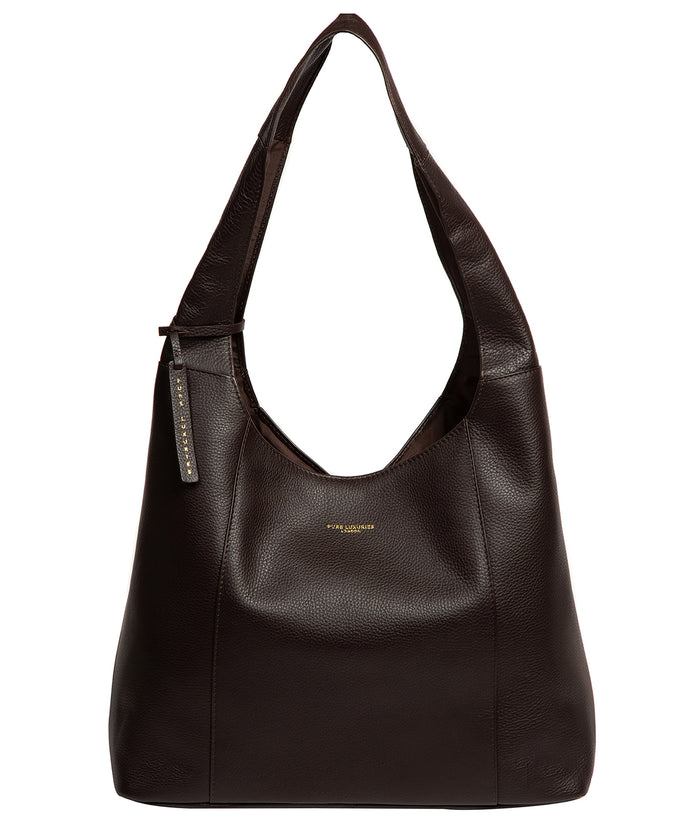 Dark Brown Leather Shoulder Bag 'Nina' by Pure Luxuries