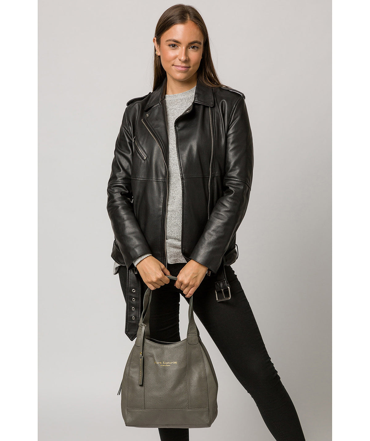 Grey Leather Handbag 'Colette' by Pure Luxuries