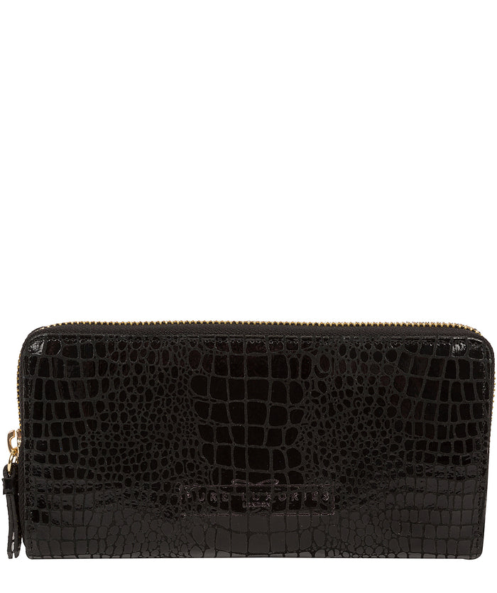 Black Leather Zip Round Purse 'Frieda' by Pure Luxuries